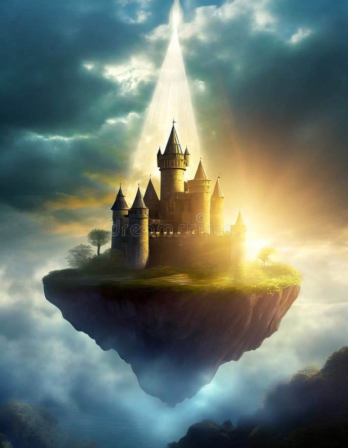 A Magic Cloud Castle on a Floating Island Stock Illustration ...