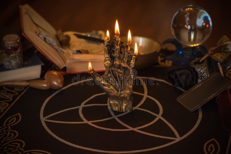Magic Concept. Paganism and Wicca Rite, Altar of Witch Stock Photo ...