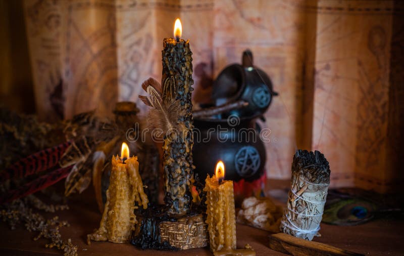 Magic Concept. Paganism and Wicca Rite, Altar of Witch Stock Photo ...