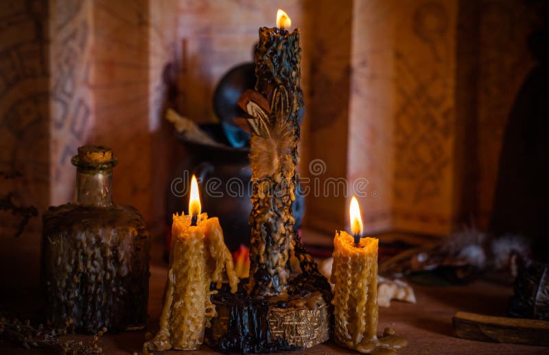 Magic Concept. Paganism and Wicca Rite, Altar of Witch Stock Photo ...