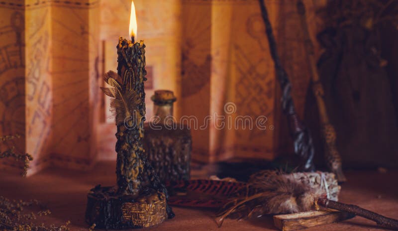 Magic Concept. Paganism and Wicca Rite, Altar of Witch Stock Photo ...