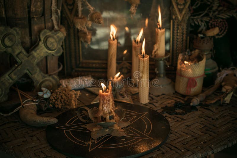 Magic Concept. Paganism and Wicca Rite, Altar of Witch Stock Image ...
