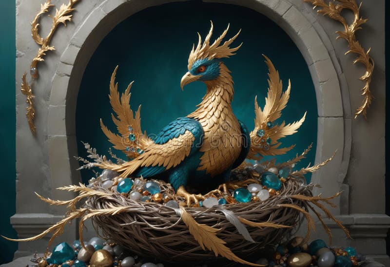 Magic Creature Bird Type Gold Nest Stock Illustration - Illustration of ...