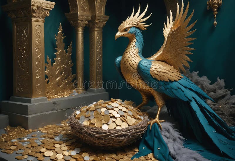 Magic Creature Bird Type Gold Nest Stock Illustration - Illustration of ...