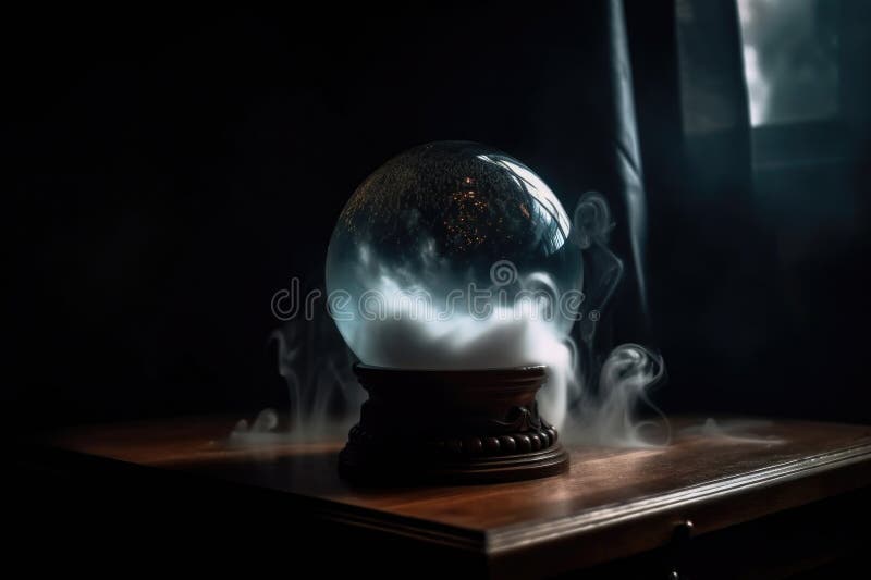 Magic Crystal Ball with Floating Mist in Mysterious Dark Room Stock ...