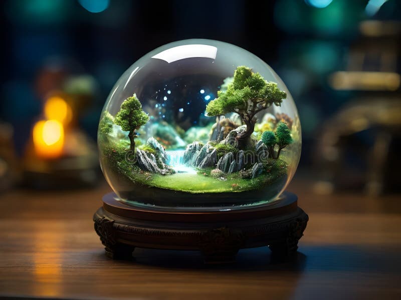 Magic Crystal Ball with Forest Inside. Fairy Tale Scene. 3D Fantasy ...