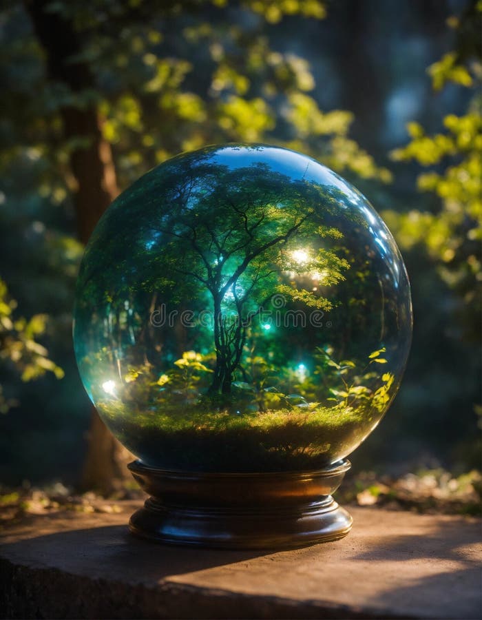 Magic Crystal Ball with a Forest Landscape Inside Stock Photo - Image ...