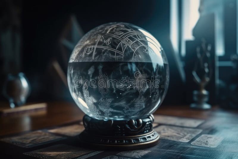Magic Crystal Ball with Mystical Runes and Symbols on Its Surface Stock ...