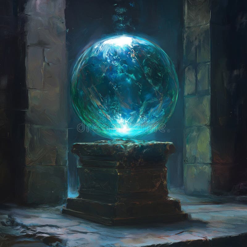 Magic Crystal Ball, Orb on a Stone Pedestal in a Dark Room. Stock Photo ...