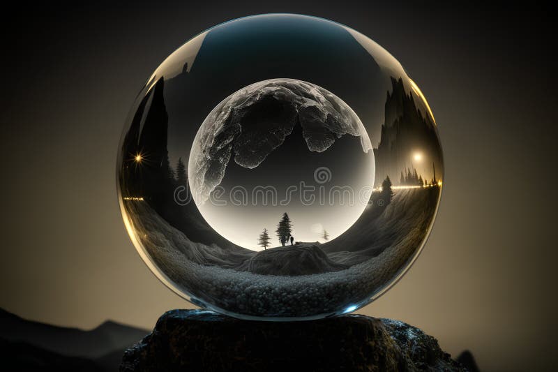 Magic Crystal Ball with Planet Earth and Trees Inside. 3D Rendering ...