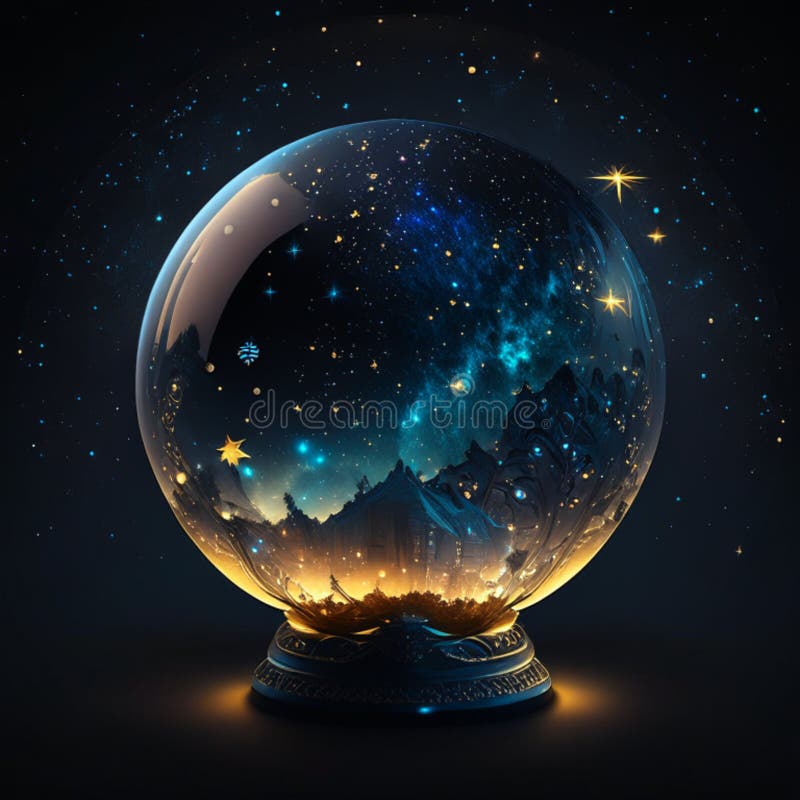 Magic Crystal Ball with Starry Night Sky Inside. Vector Illustration ...