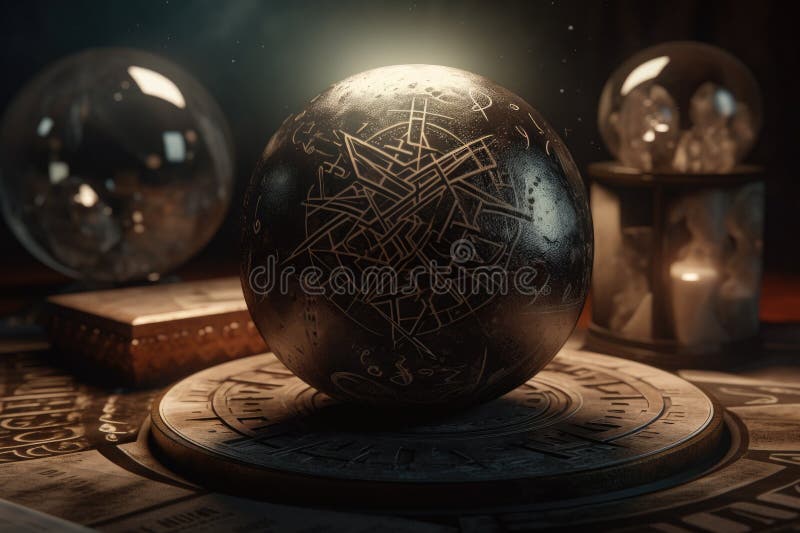 Magic Crystal Ball Surrounded by Mix of Ancient Runes and Modern ...