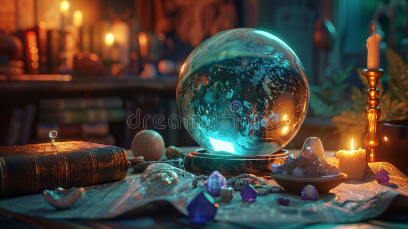 Magic Crystal Ball on a Table in a Dark Room. Magic, Fortune Telling ...