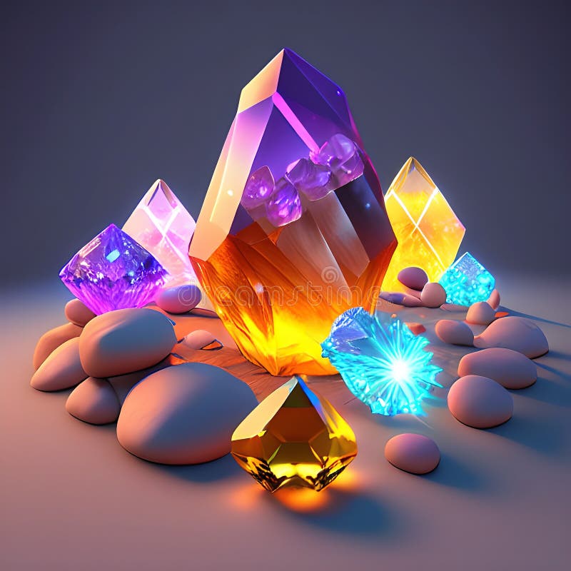 Magic Crystal Light and Gem Stones Ai Generated Stock Illustration ...