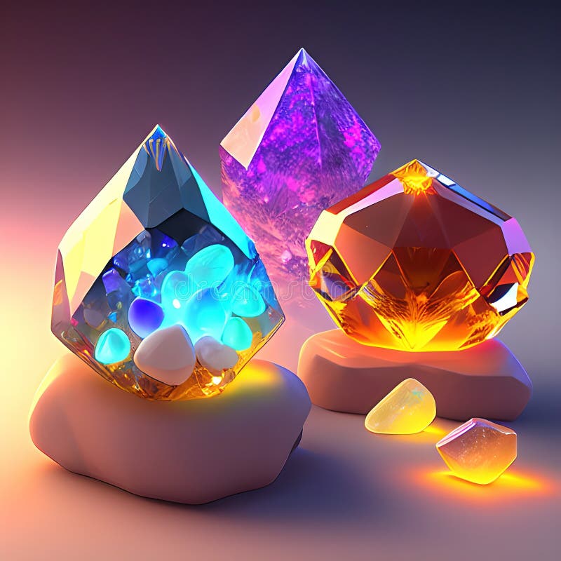 Magic Crystal Light and Gem Stones Ai Generated Stock Illustration ...