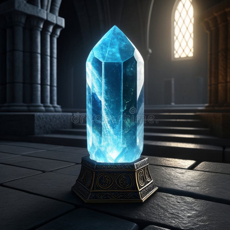 Magic Crystal on a Pedestal in a Gothic Interior. 3D Rendering Stock ...