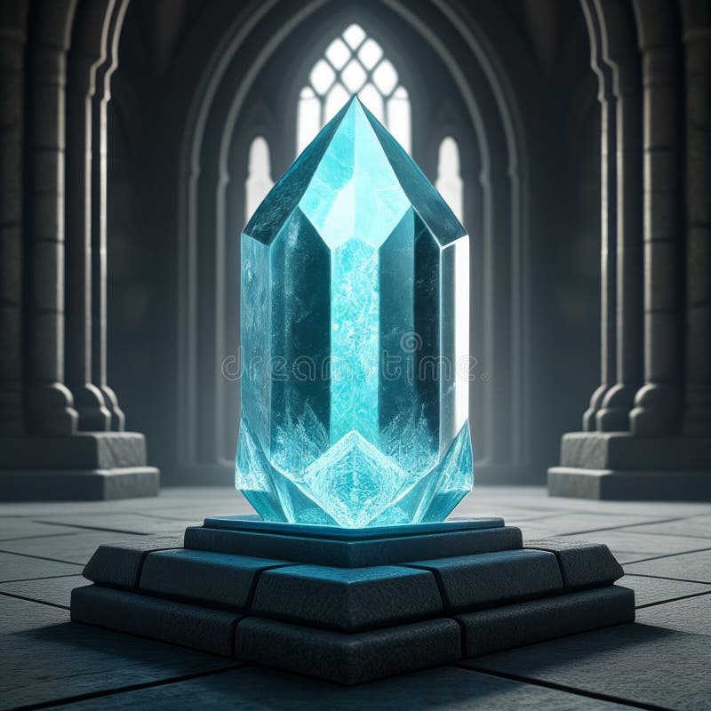 Magic Crystal on a Pedestal in a Gothic Interior. 3D Rendering Stock ...