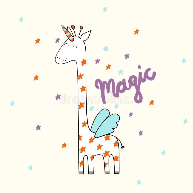Magic cute giraffe stock vector. Illustration of fantasy - 92646006