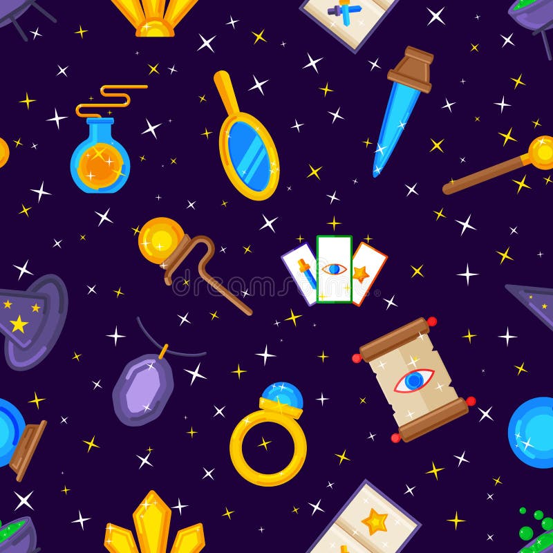 Magic Decorative Icons Seamless Pattern Stock Vector - Illustration of ...