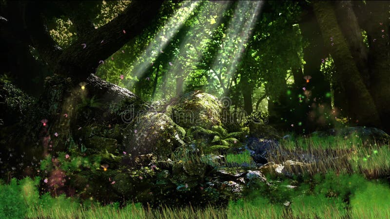 Magic Deep Forest with Bugs and Butterflies Flying Around. Stock Video ...