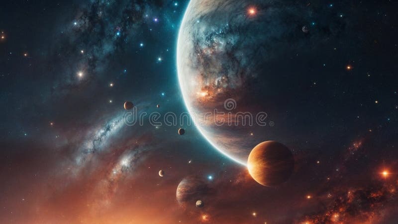 Magic Deep Space Fantasy with Planets - Ai Image Stock Illustration ...