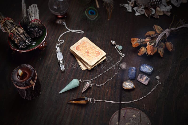 Old Deck of Cards for Divination and Pendulum. Stock Image - Image of ...