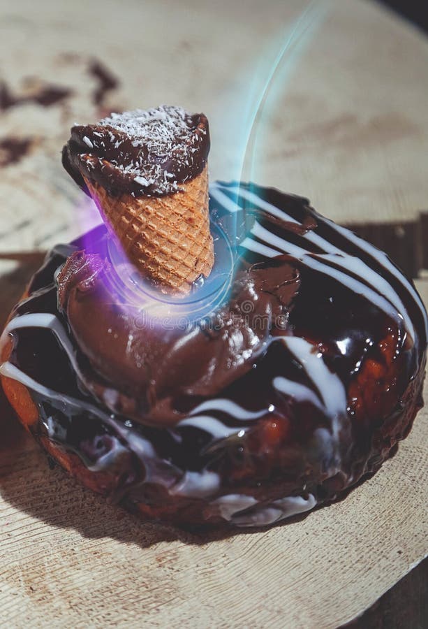 Magic donut with ice cream stock photo. Image of friends - 130896952