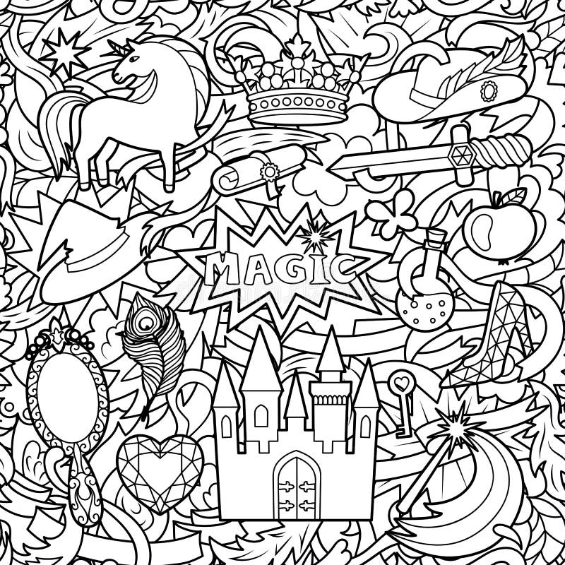 Magic Doodle Seamless Pattern Stock Vector - Illustration of elements ...