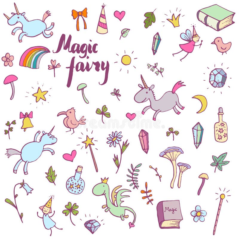 Magic doodle set stock vector. Illustration of flying - 97295203