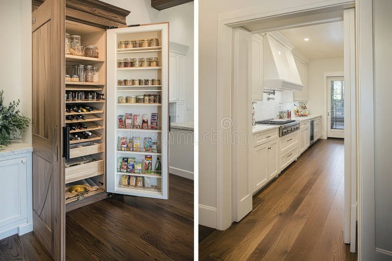 A Magic Door Pantry that Opens To a Full-sized Hidden Kitchen Stock ...