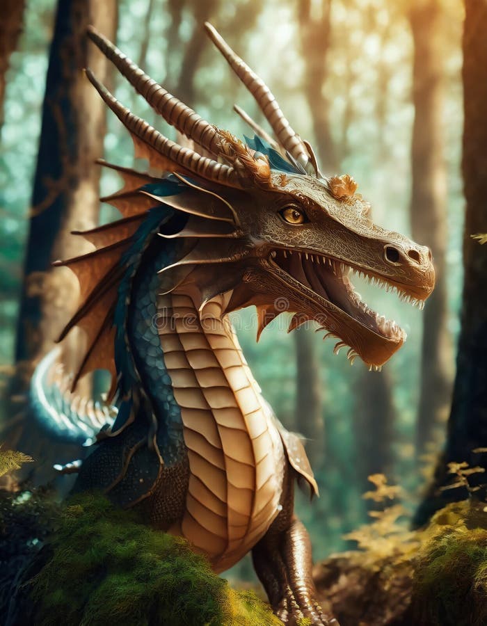 Magic dragon in the forest stock illustration. Illustration of jungle ...