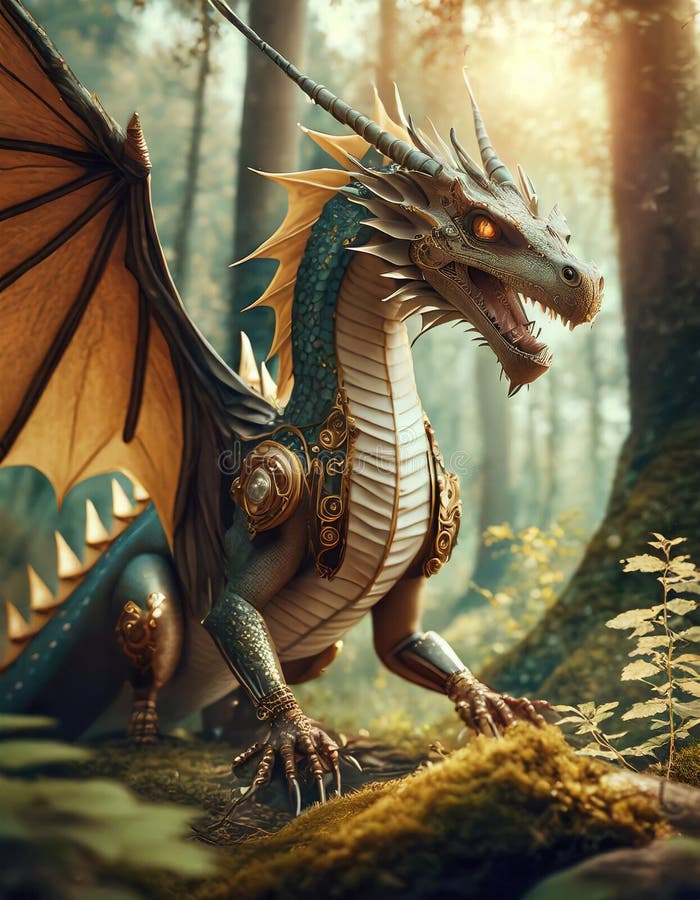 Magic dragon in the forest stock illustration. Illustration of suitable ...