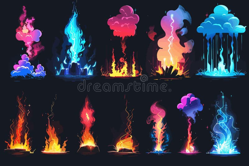 Magic Effect Set Cartoon Anime Isolated Illustration Stock Vector ...