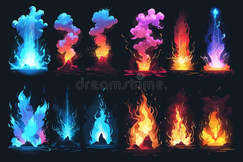 Magic Effect Set Cartoon Anime Isolated Illustration Stock Vector ...