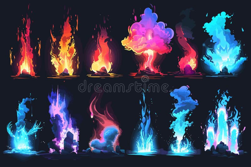 Magic Effect Set Cartoon Anime Isolated Illustration Stock Vector ...