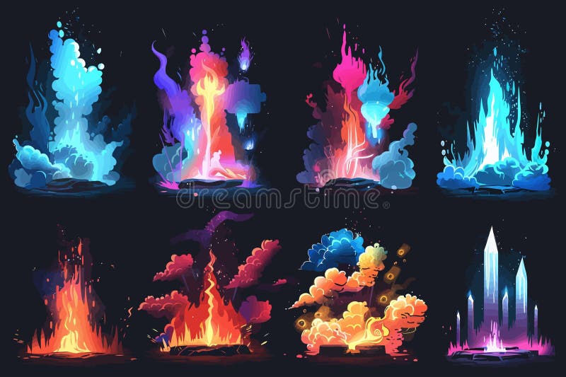 Magic Effect Set Cartoon Anime Isolated Illustration Stock Vector ...