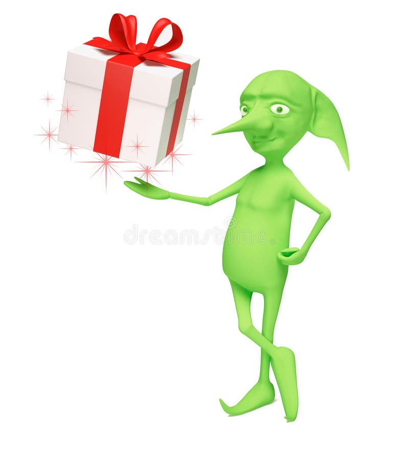 The magic elf with a gift stock illustration. Illustration of fairytale ...