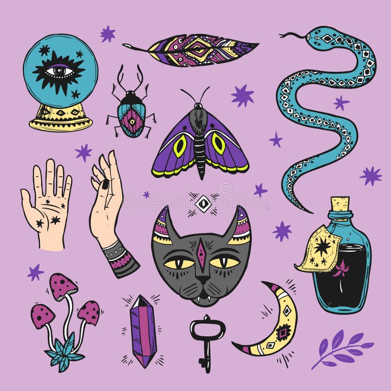 Magic Elments. Hand Drawn Vector Set of Sacred Symbol Stock Vector ...