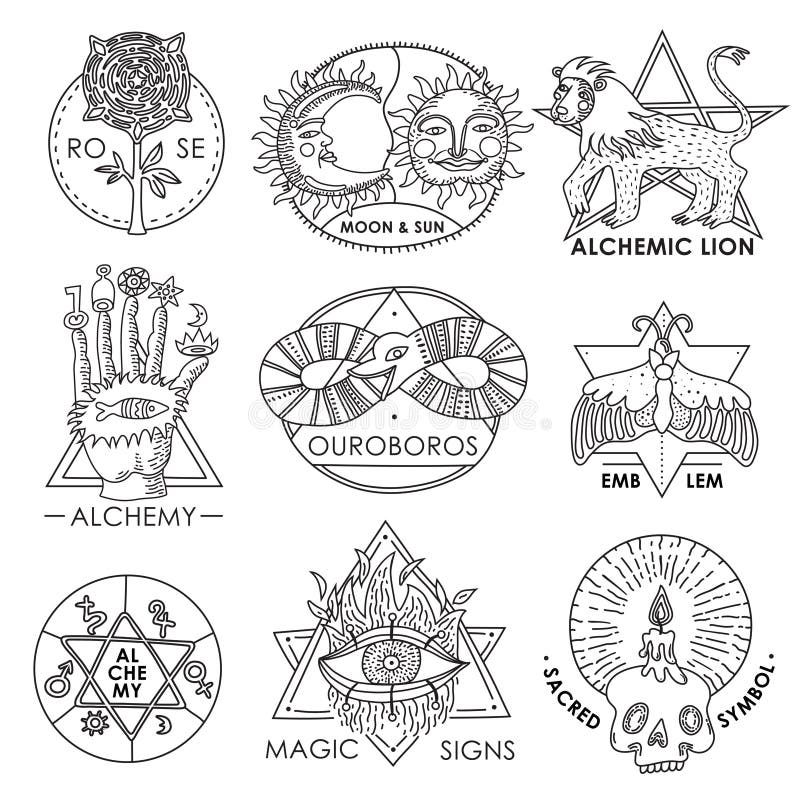 Magic Emblems Hand Drawn Set Stock Vector - Illustration of insignia ...