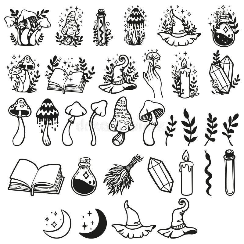 Hand Drawn Magic Esoteric Whimsical Doodles Stock Vector - Illustration ...