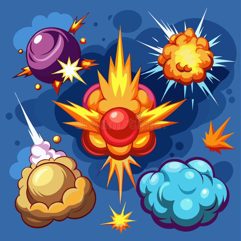 Magic Explosion for Game Ui - Cartoon Vector Illustration Set of Comic Colorful Explosive Effect ...