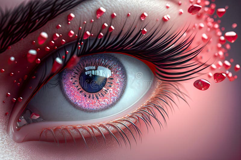 Magic Eye with Makeup and Little Red Hearts Stock Illustration ...