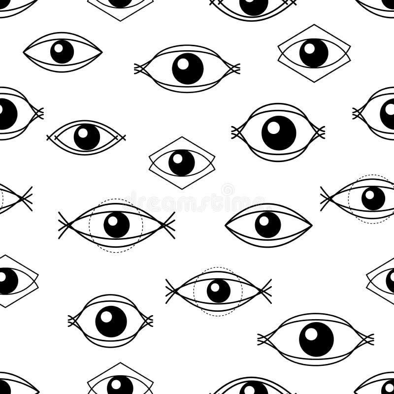 Magic Eyes. Seamless Vector Black and White Pattern. Stock Vector ...