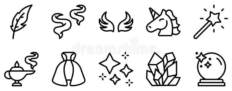 Magic and Fairy Tale Icon Set Enchanting Line Style Collection Stock ...