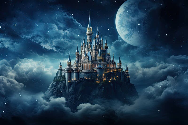 Magic Fairy Tale Princess Castle in the Clouds. 3D Rendering, AI ...