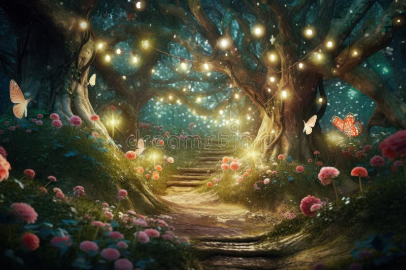 Magic Fairy Trail in Forest Generative Ai Stock Illustration ...