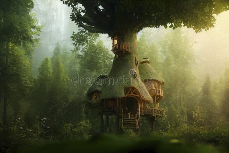 Magic Fairytale Tree House in a Forest, Generative AI Stock ...