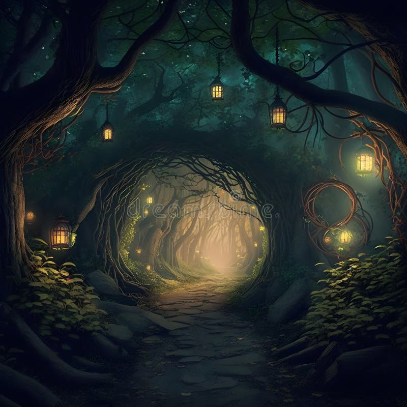 Magic Fantasy Forest in Dark Colors. Generative AI Content. Stock ...
