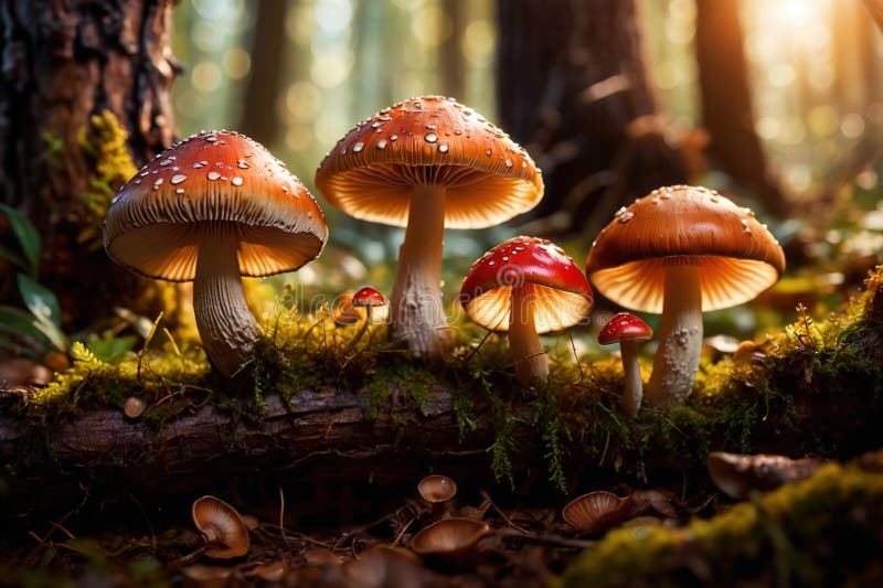 Magic Fantasy Mushrooms Toadstools in Enchanted Forest Stock ...