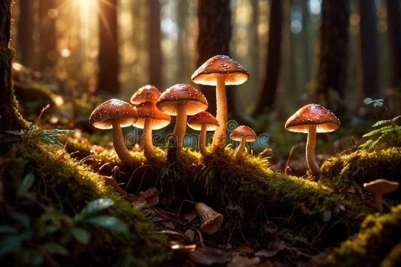 Magic Fantasy Mushrooms Toadstools in Enchanted Forest Stock ...